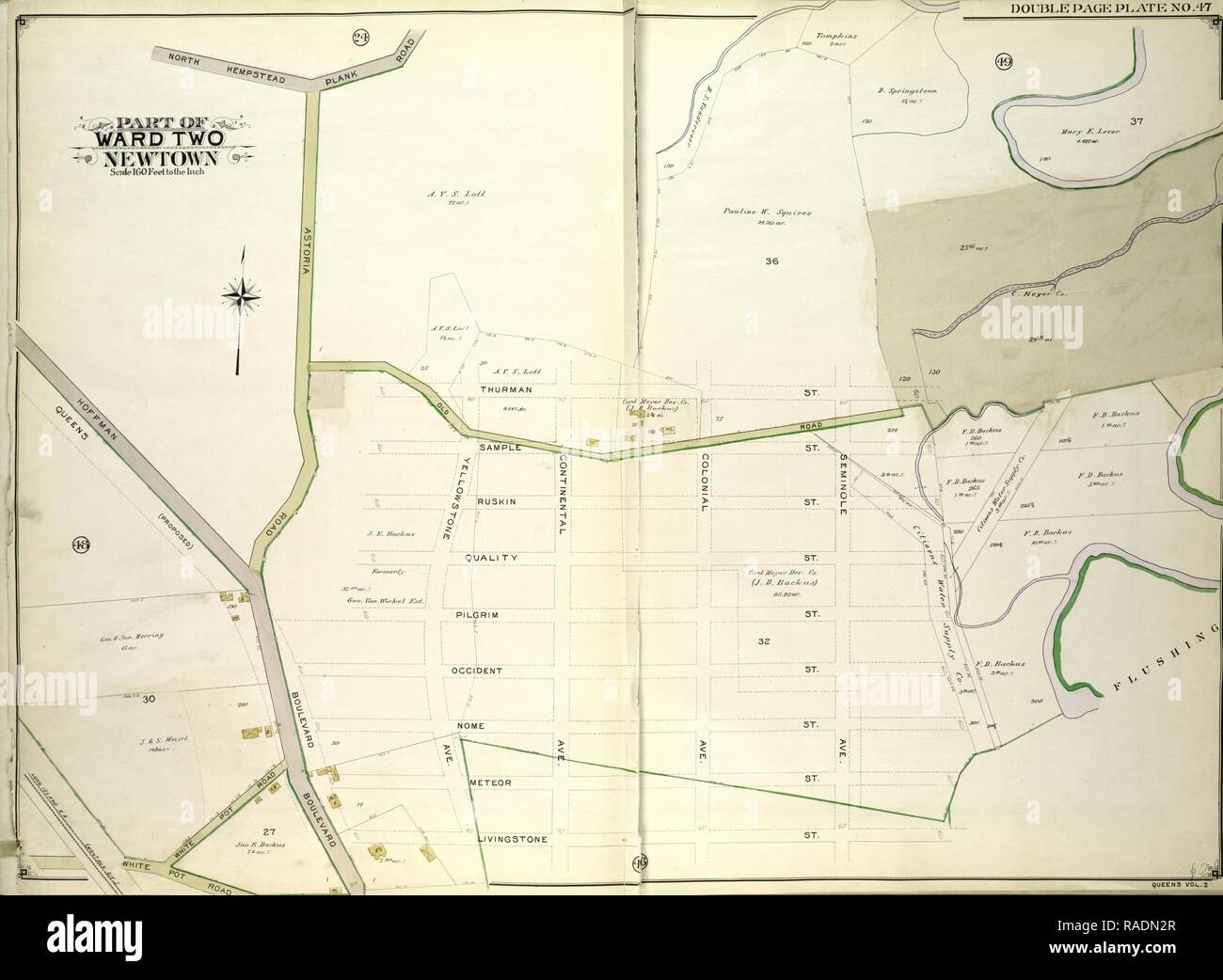 Queens, Vol. 2, Double Page Plate No. 47, Part of Ward Two Newtown, Map ...