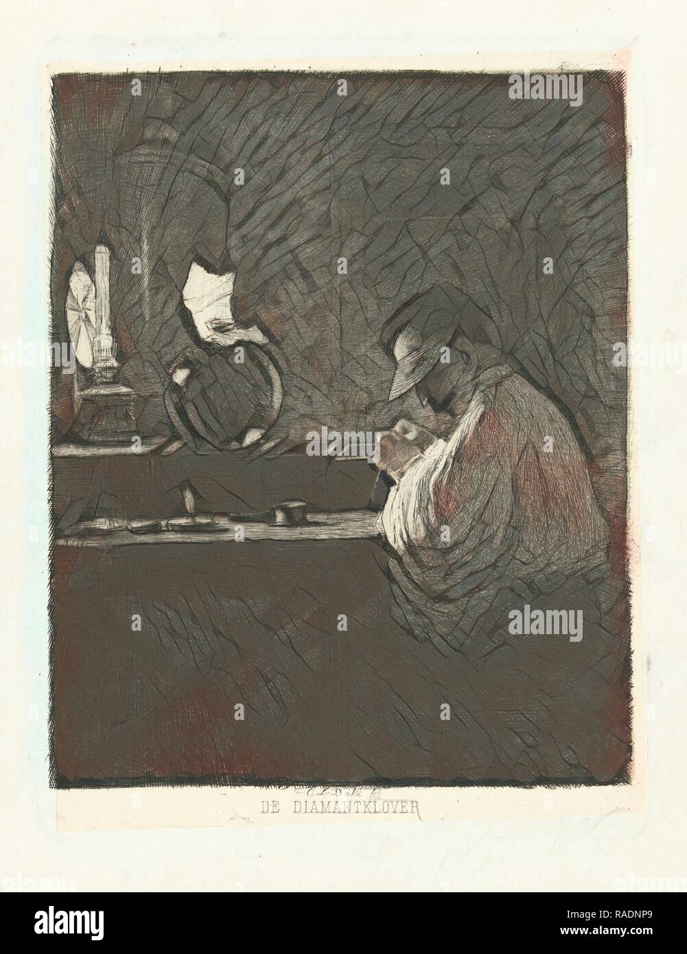 Diamond Processor at work in his workshop, Carel Lodewijk Dake, 1867 ...
