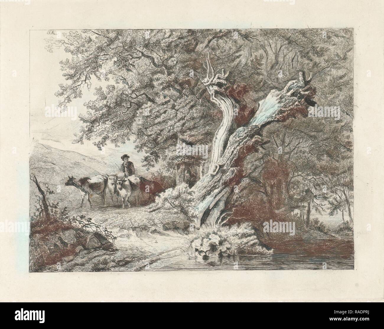 Landscape with bare tree and Shepherd, Constantinus Cornelis Huysmans ...