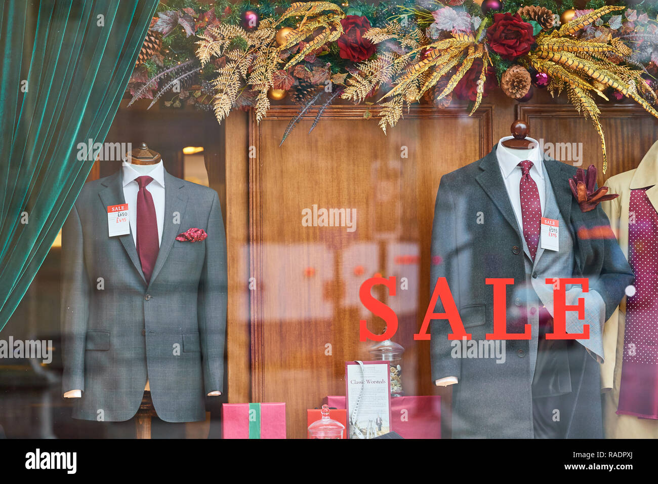 New year sales signs in shop windows at Cambridge, England Stock Photo ...