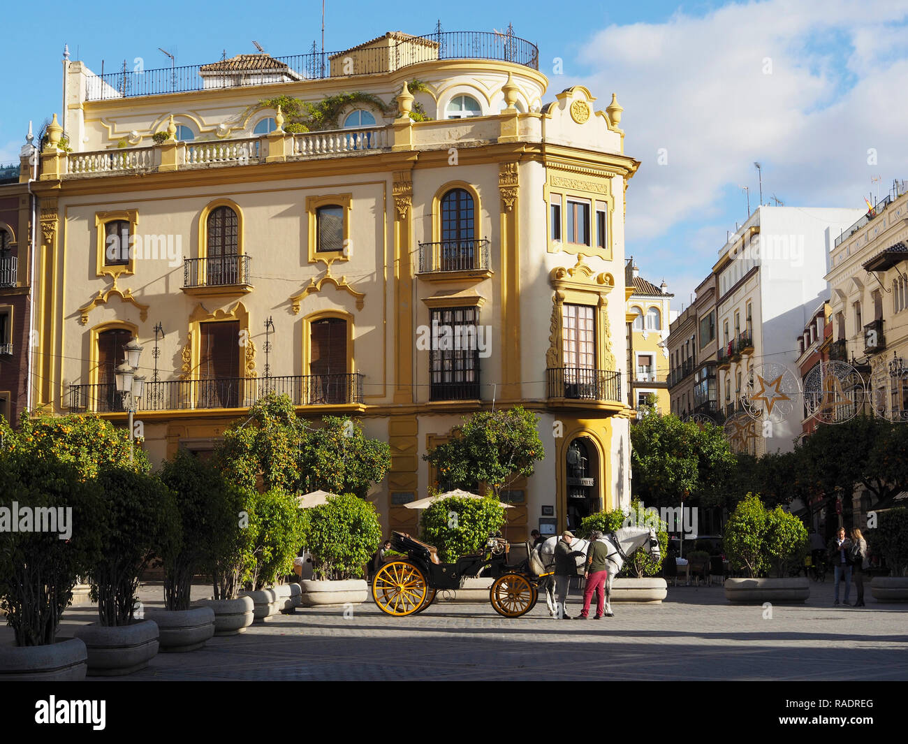 The zona monumental in the city center of Seville has many colourful ...