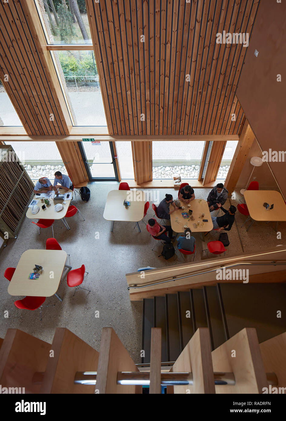 Foyer with cafe -view from above. The Enterprise Centre UEA, Norwich ...