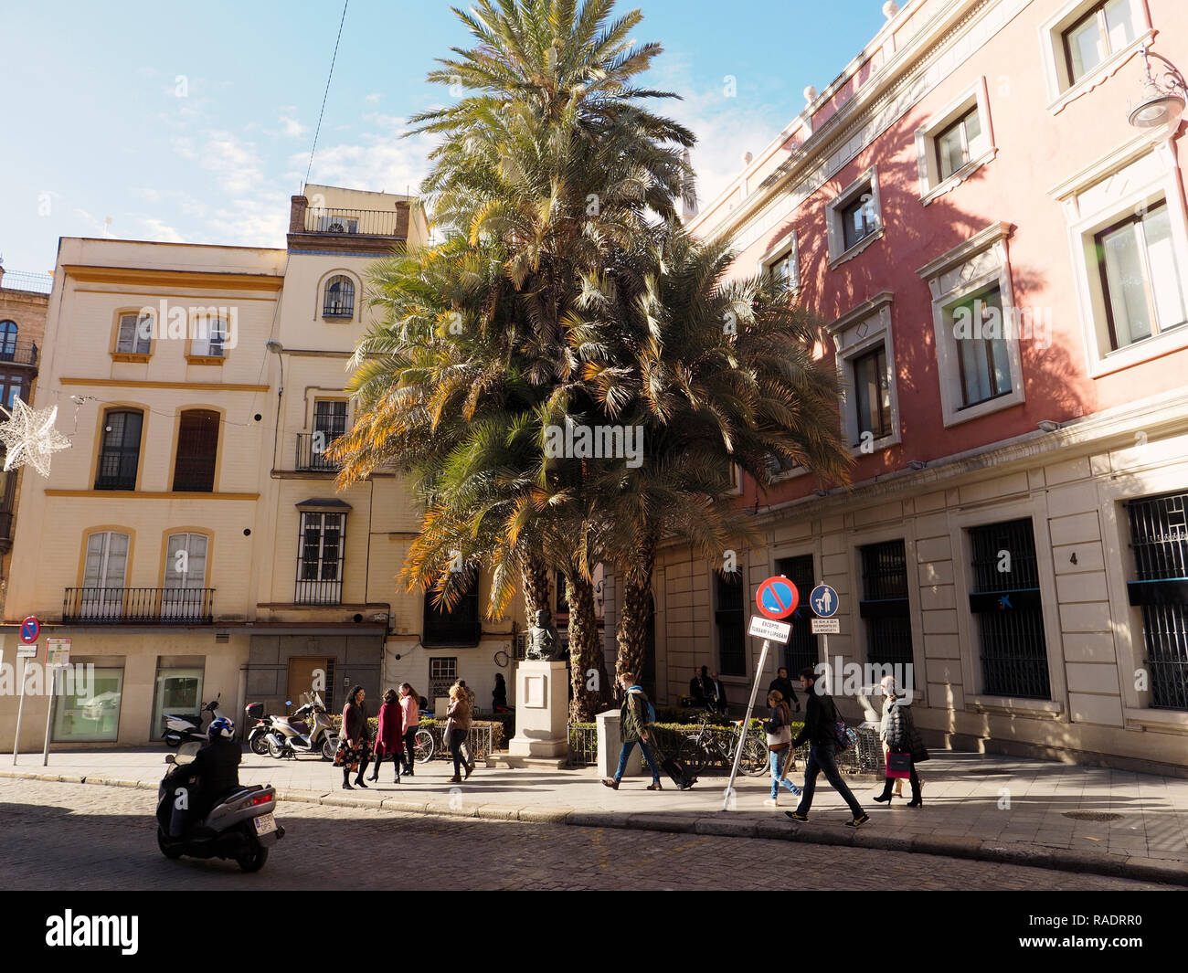 Typical street scene in Seville, Andalusia, Spain, with colourful ...