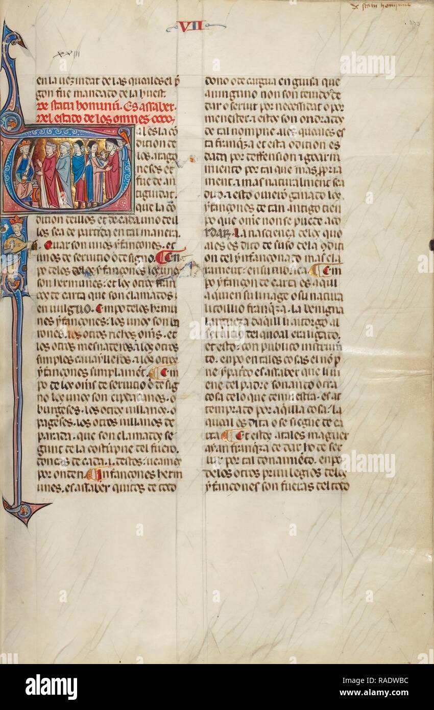 Initial T: Clerics, Nobles, and Peasants Standing before a King ...