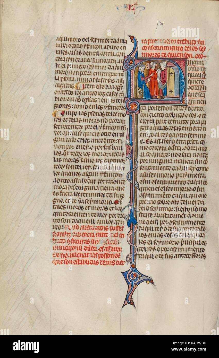 Initial N: Two Men Standing before a Judge Emptying a Money Purse ...