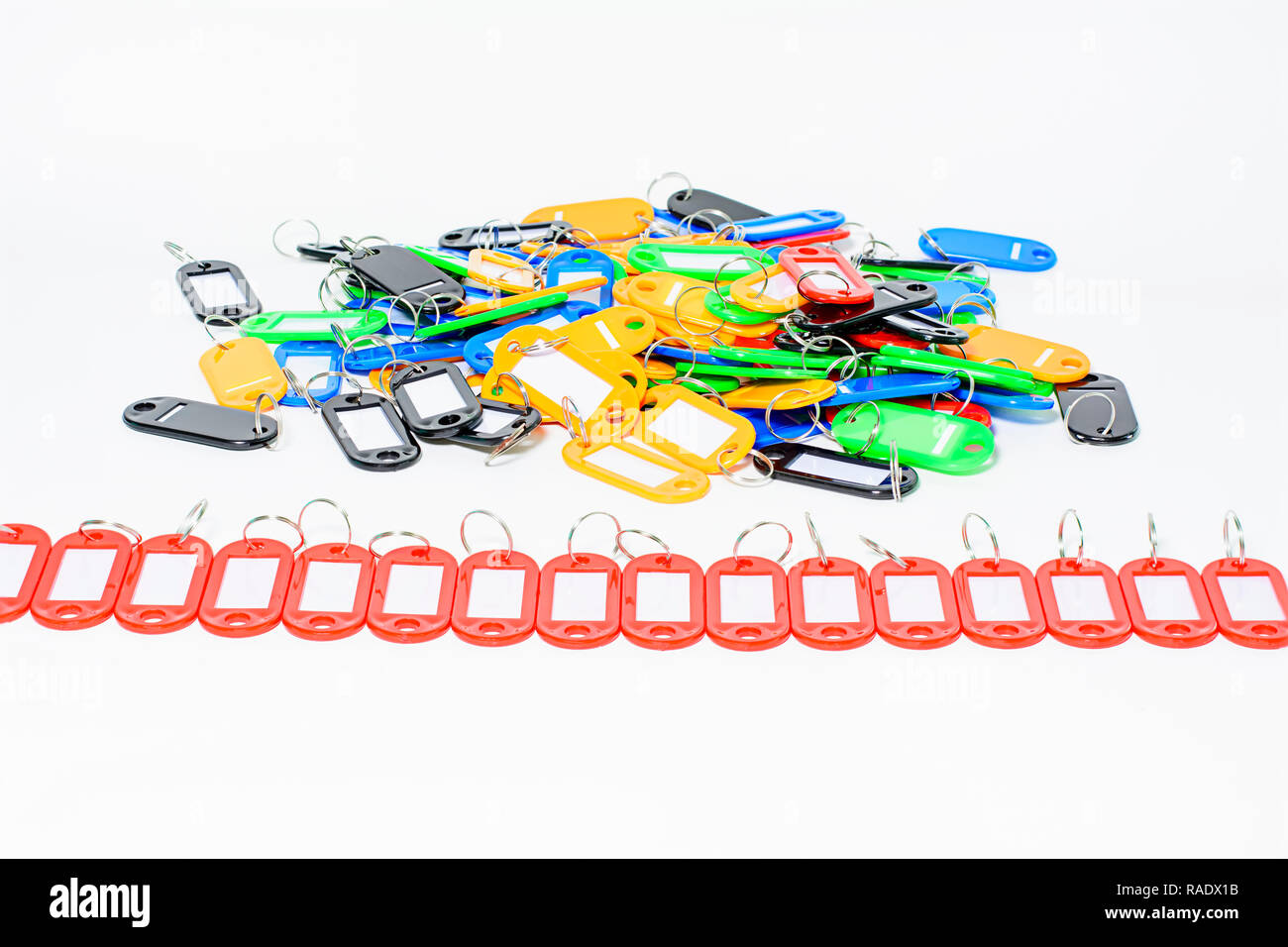 Multiple colors keychain on a white background Stock Photo - Alamy