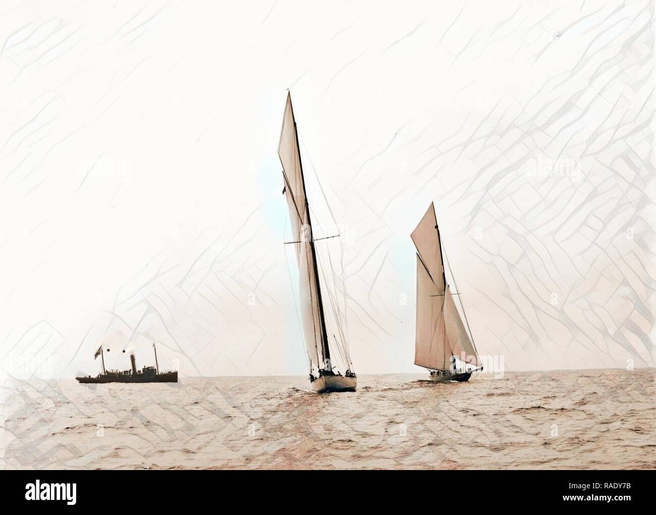 Columbia and Shamrock I maneuvering for the start, Columbia (Sloop ...