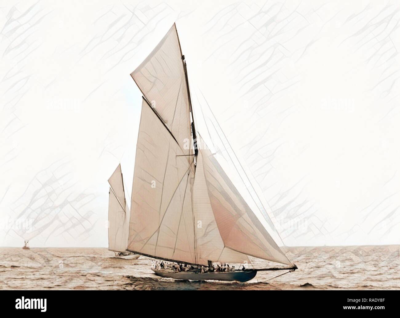 Columbia and Shamrock I maneuvering before the start, Columbia (Sloop ...