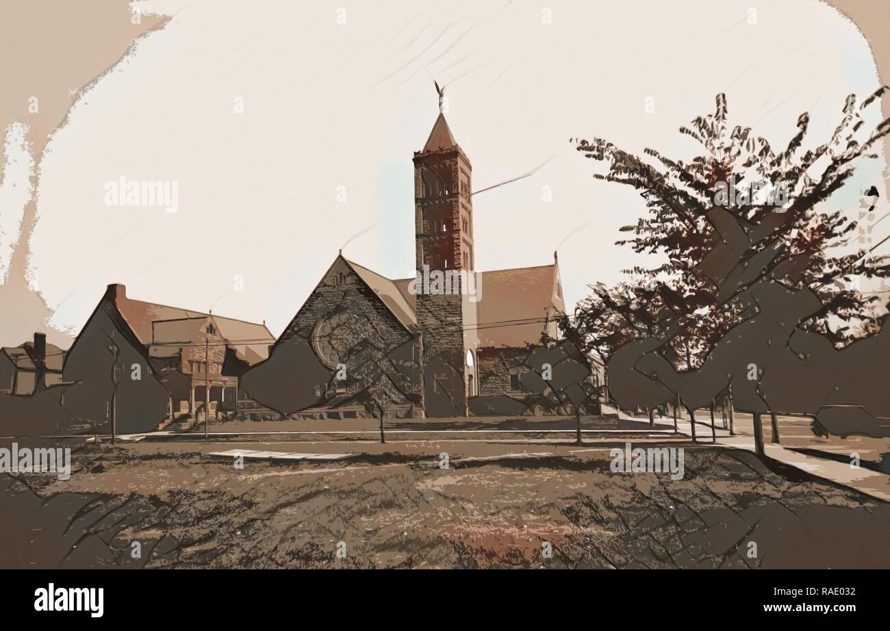 Church with tall tower, possibly in Detroit, Michigan, Churches, 190 ...