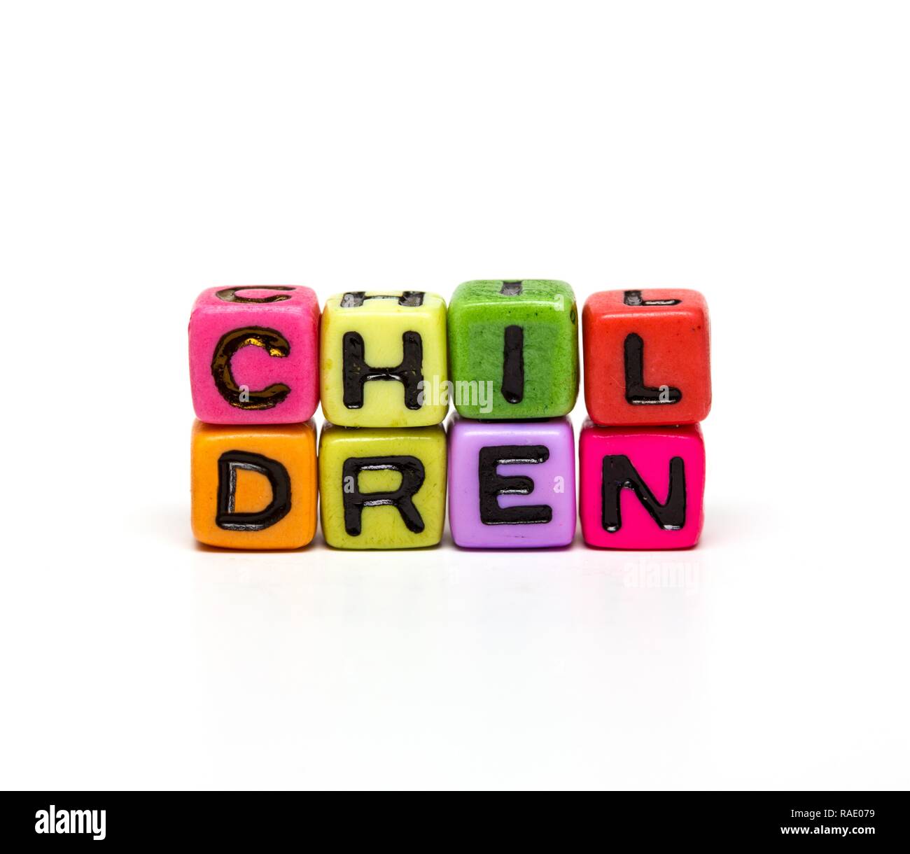 children - word made from multicolored child toy cubes with letters ...