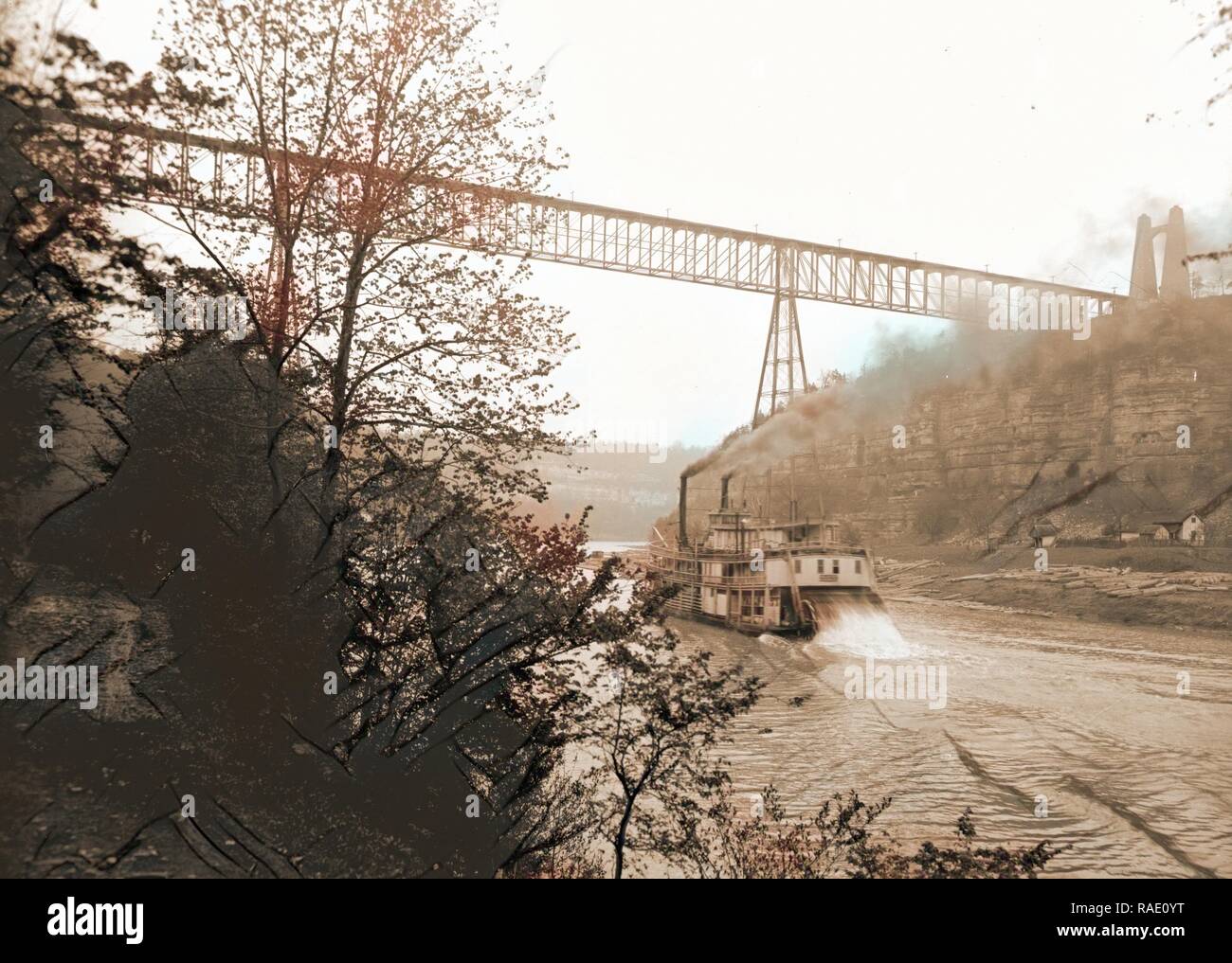 Str. Falls City passing High Bridge, Ky, Falls City (Stern wheeler ...