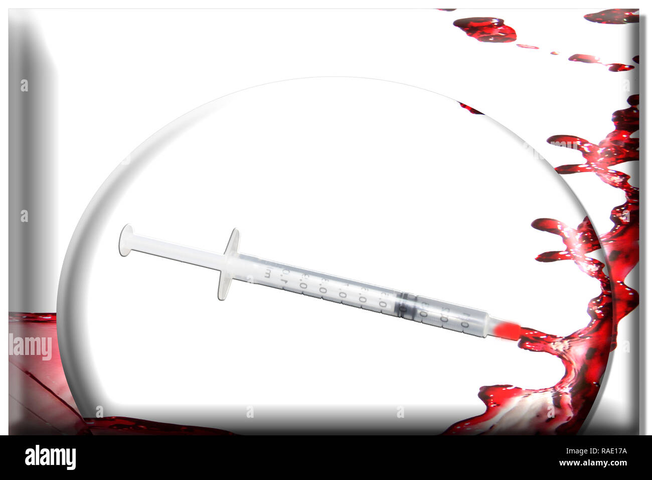 Syringe with blood spatter 3D. Concept blood donation Stock Photo - Alamy