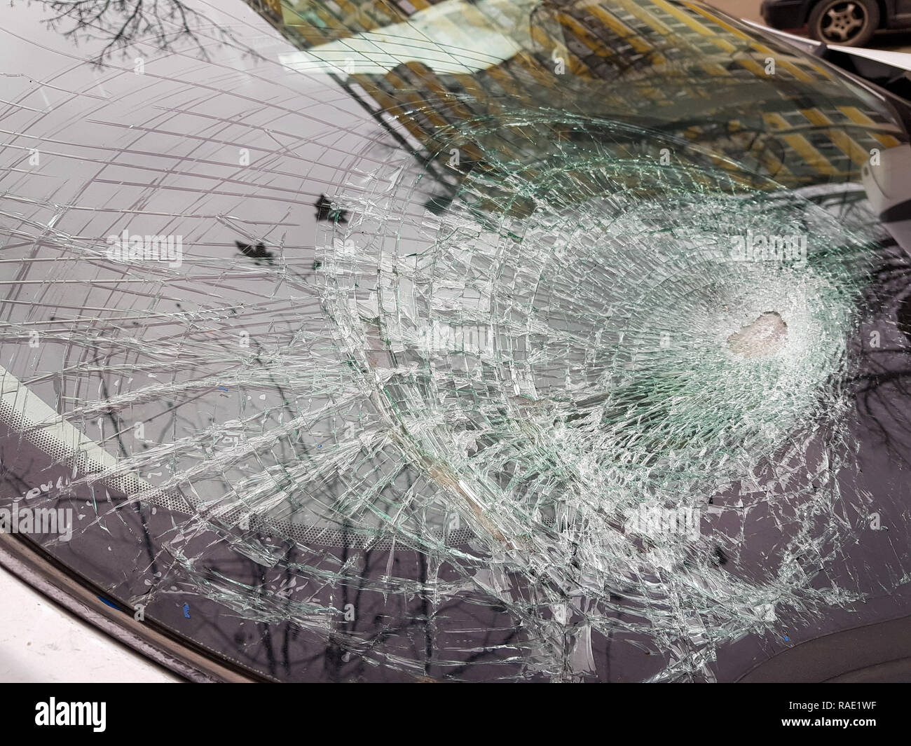 Broken car windshield after a road accident Stock Photo - Alamy