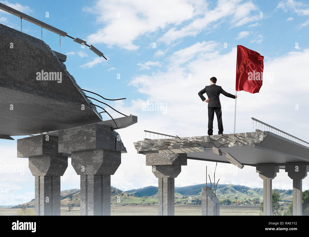 Man with flag presenting leadership concept Stock Photo - Alamy