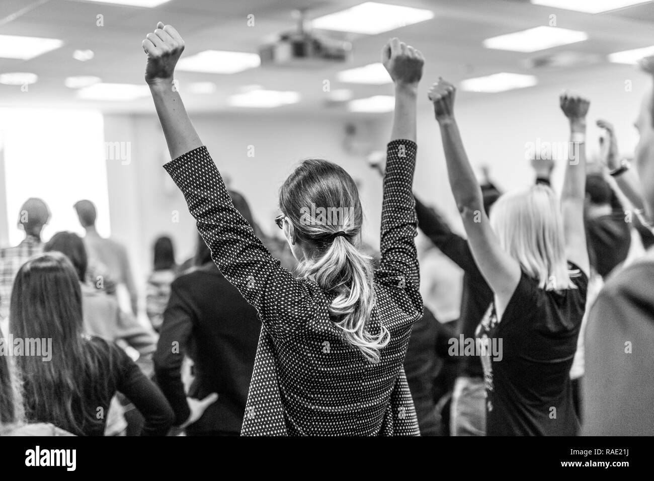 Presentation talk crowd Black and White Stock Photos & Images - Alamy