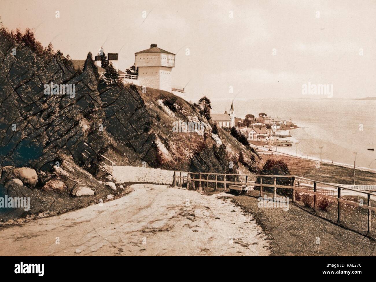 Old Block House Fort Mackinac and harbor, Mackinac Island, Michigan ...