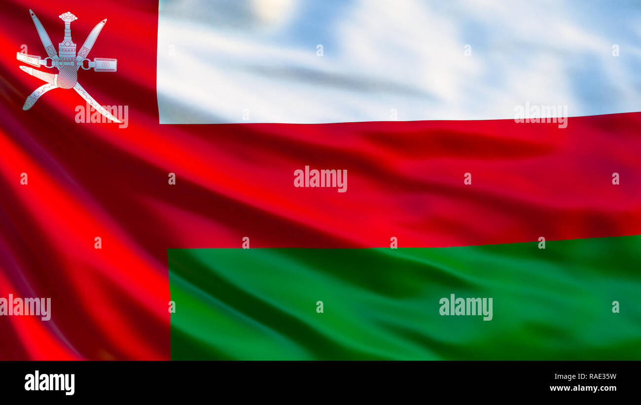 Oman flag. Waving flag of Oman 3d illustration. Muscat Stock Photo - Alamy