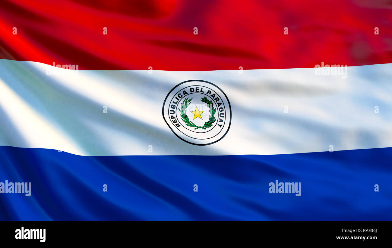 Paraguay flag. Waving flag of Paraguay 3d illustration. Asunción Stock ...
