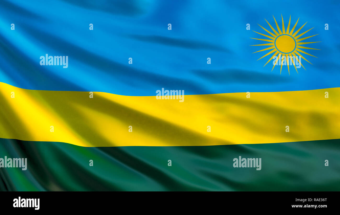 Rwanda flag. Waving flag of Rwanda 3d illustration. Kigali Stock Photo ...