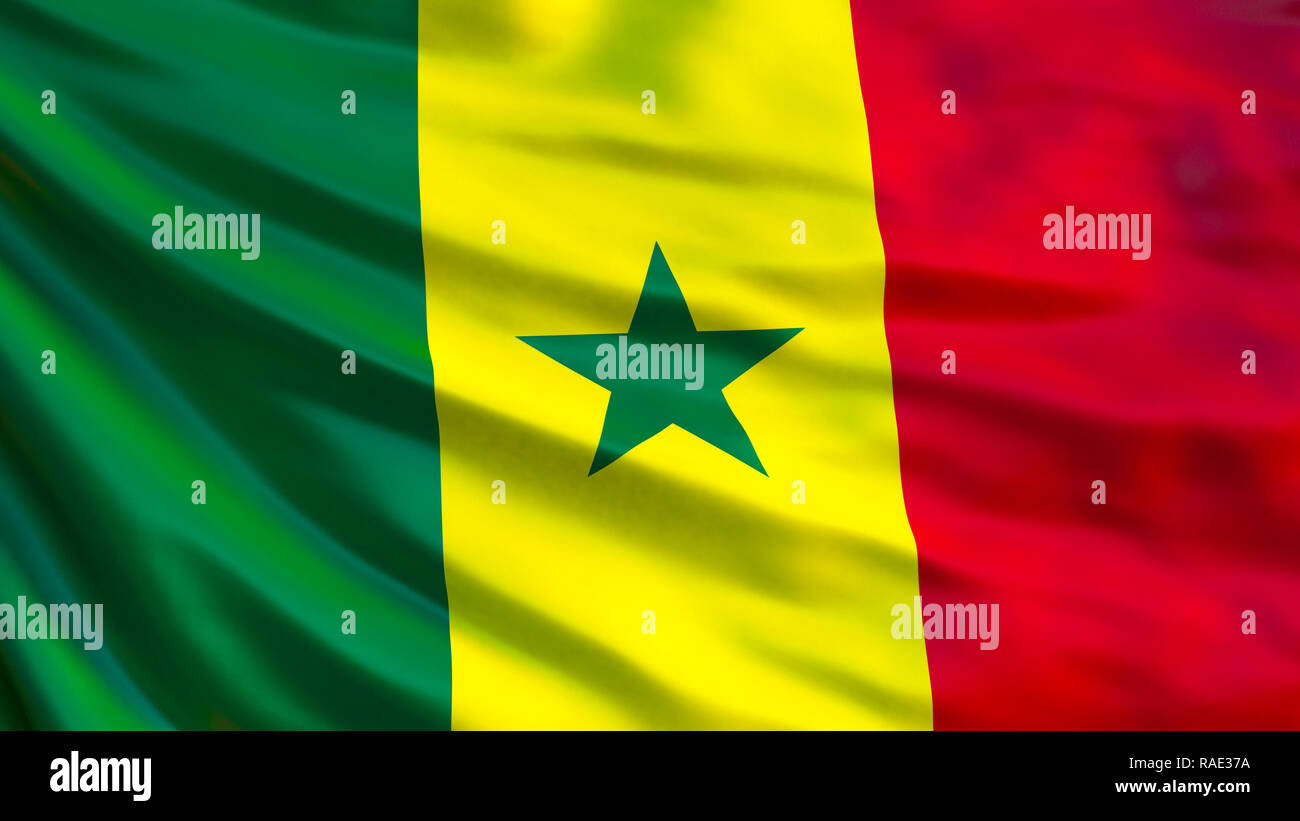Senegal flag. Waving flag of Senegal 3d illustration. Dakar Stock Photo ...
