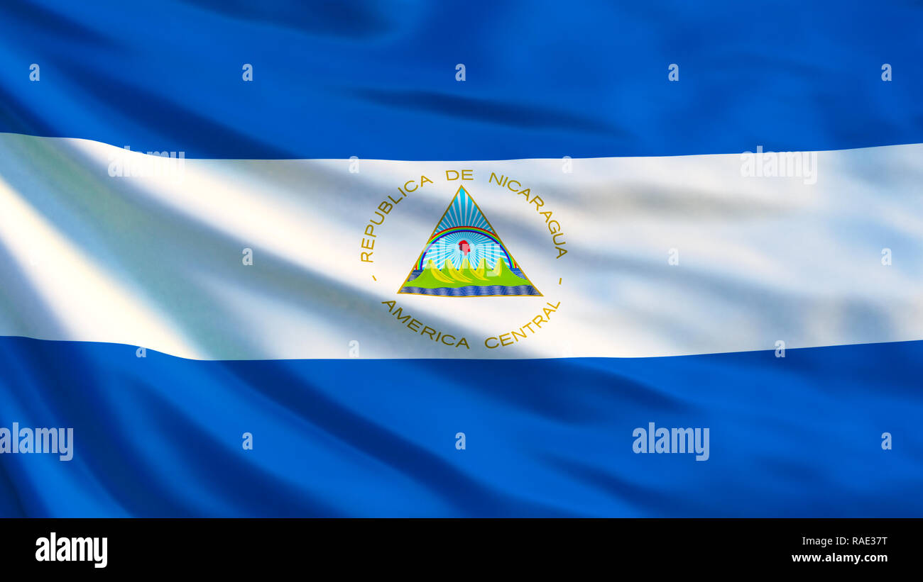 Nicaragua flag. Waving flag of Nicaragua 3d illustration. Managua Stock Photo - Alamy