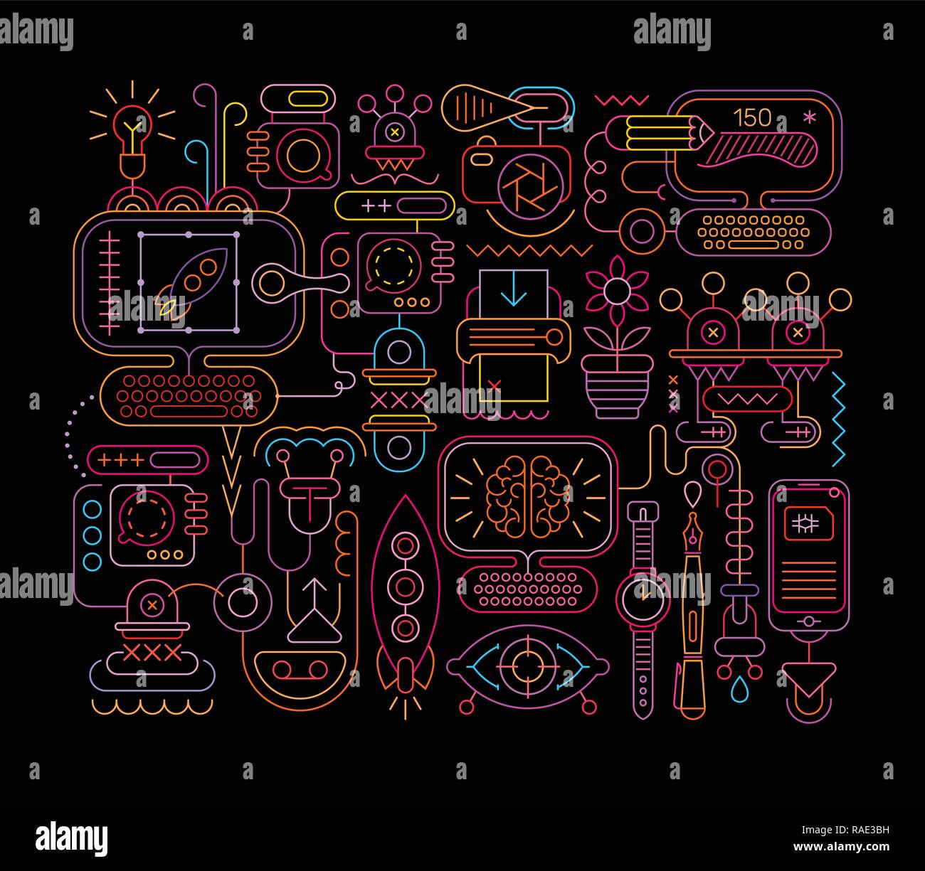 Neon colors on a black background Graphic Design vector illustration ...