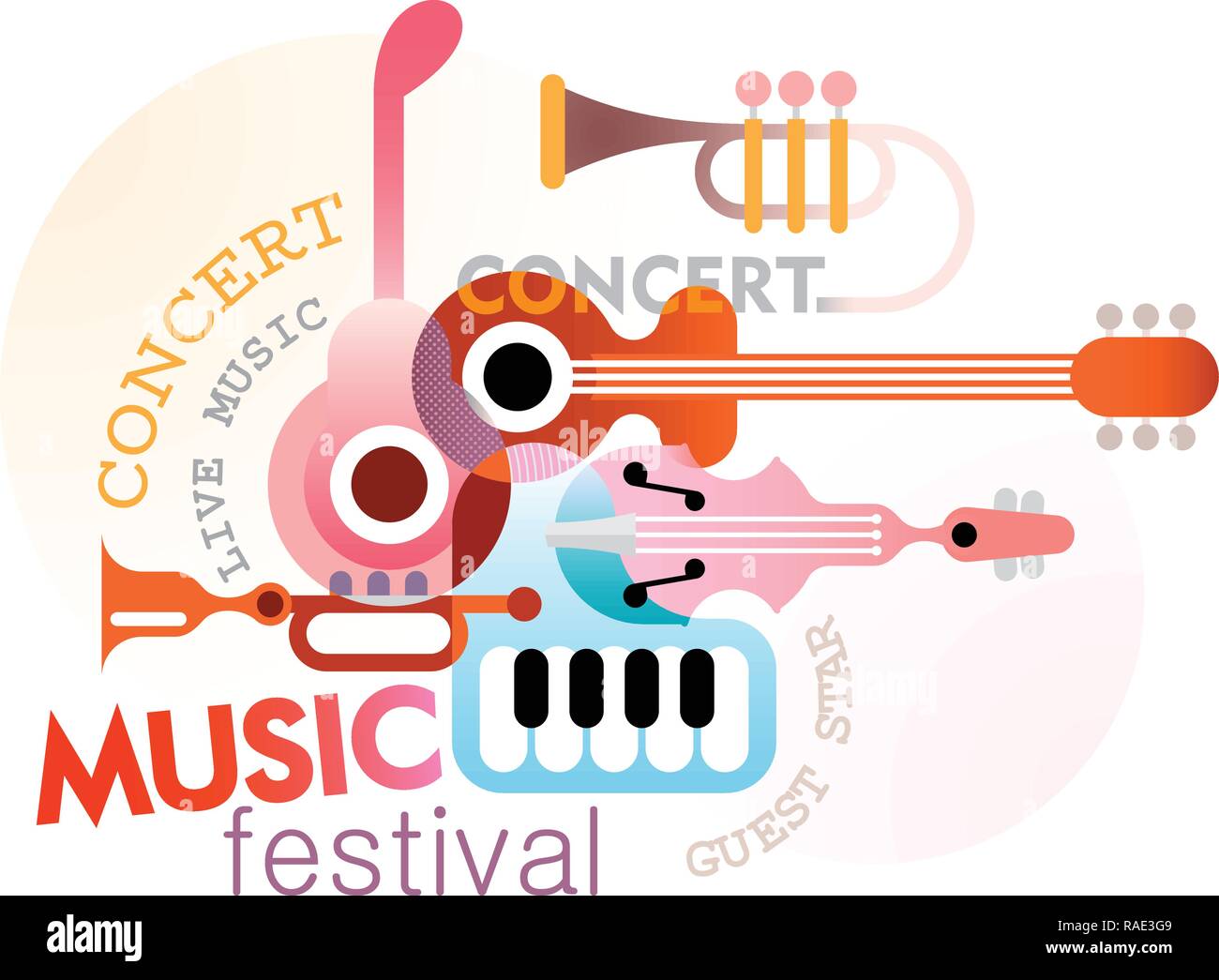 Music festival vector poster design on a white background. Art ...