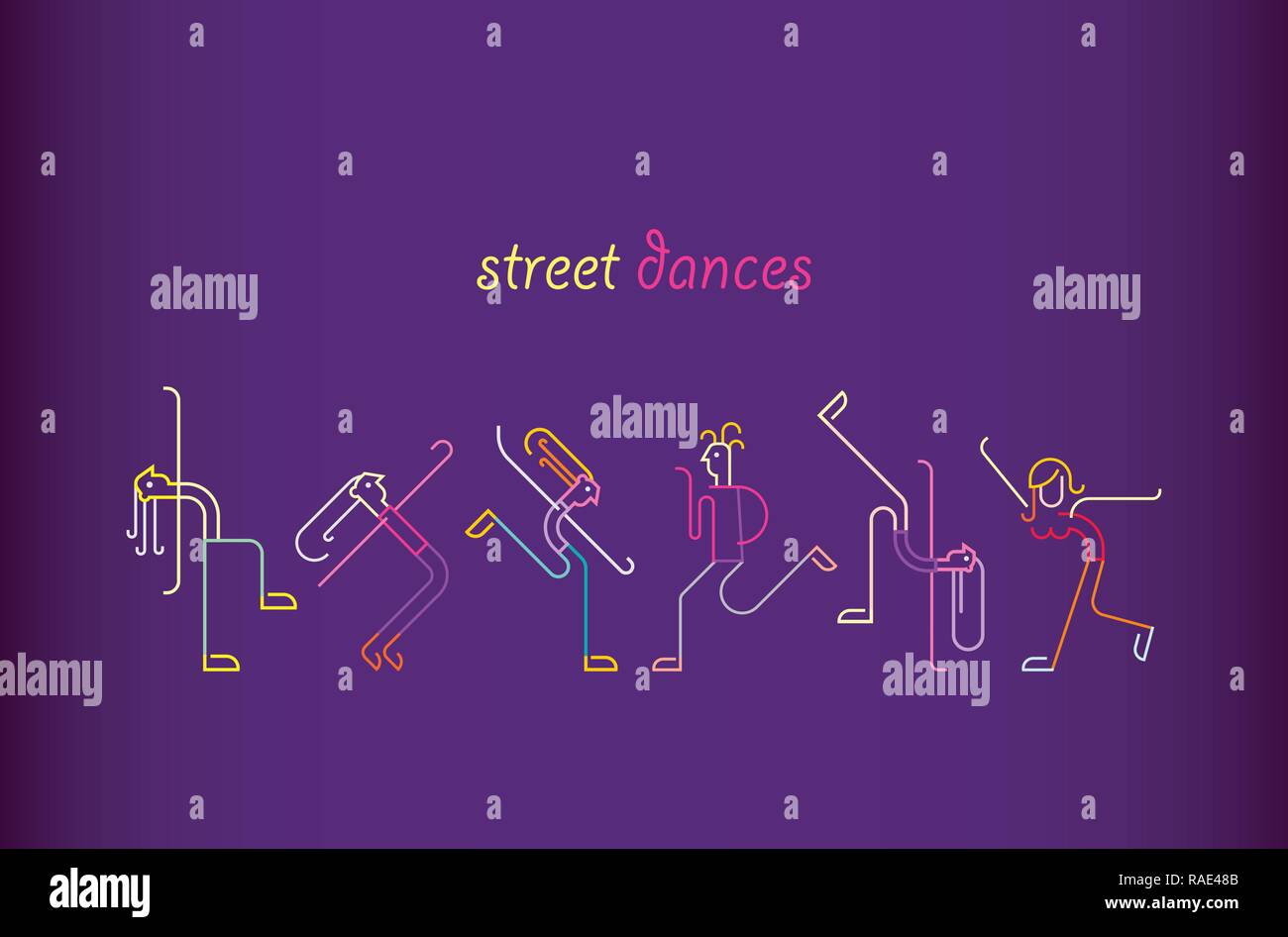 Neon colors on a dark violet background Street Dances vector ...