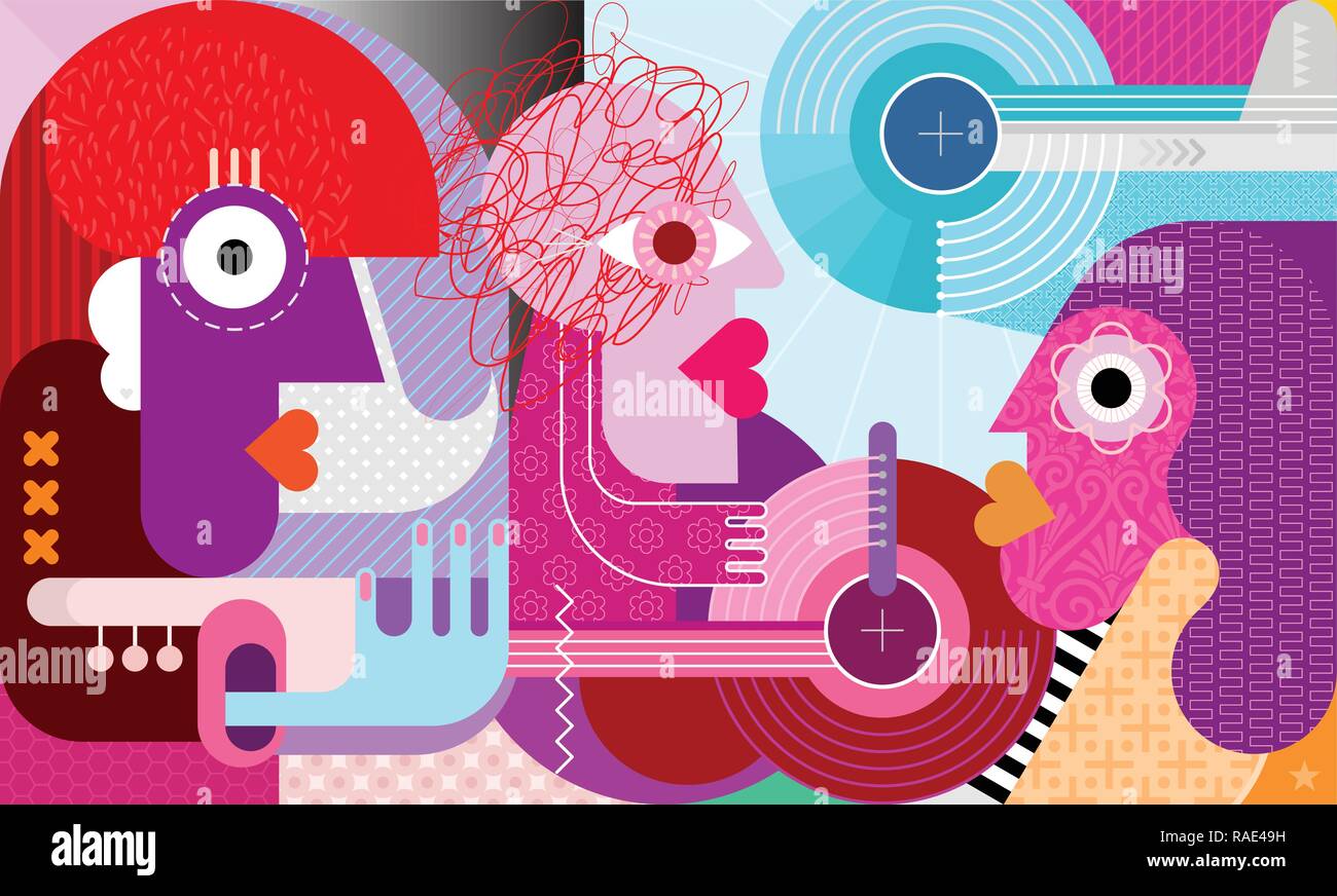 Modern fine art portrait of three people vector illustration Stock ...