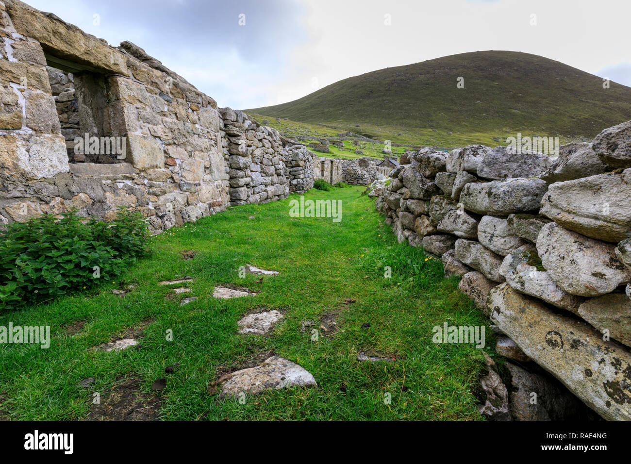 Main Street, evacuated village, Hirta, remote St. Kilda Archipelago ...