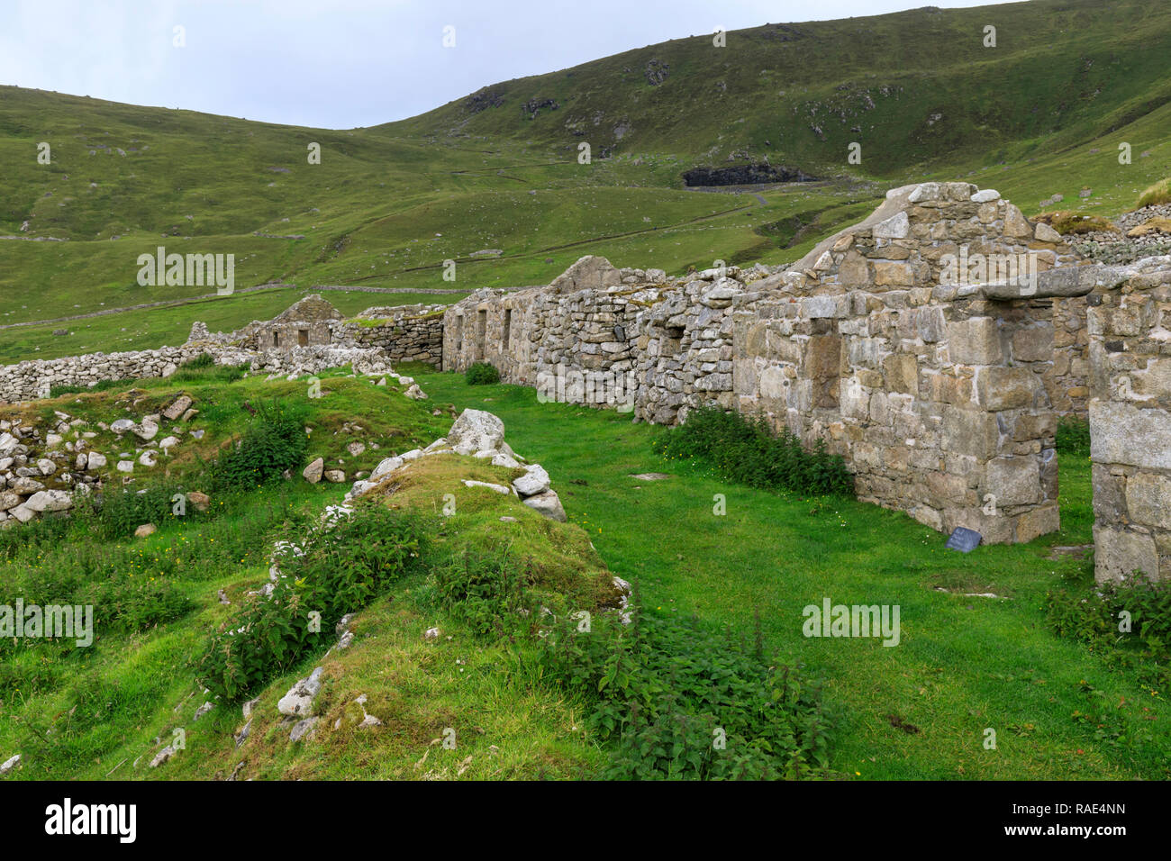 Main Street, evacuated village, Hirta, remote St. Kilda Archipelago ...