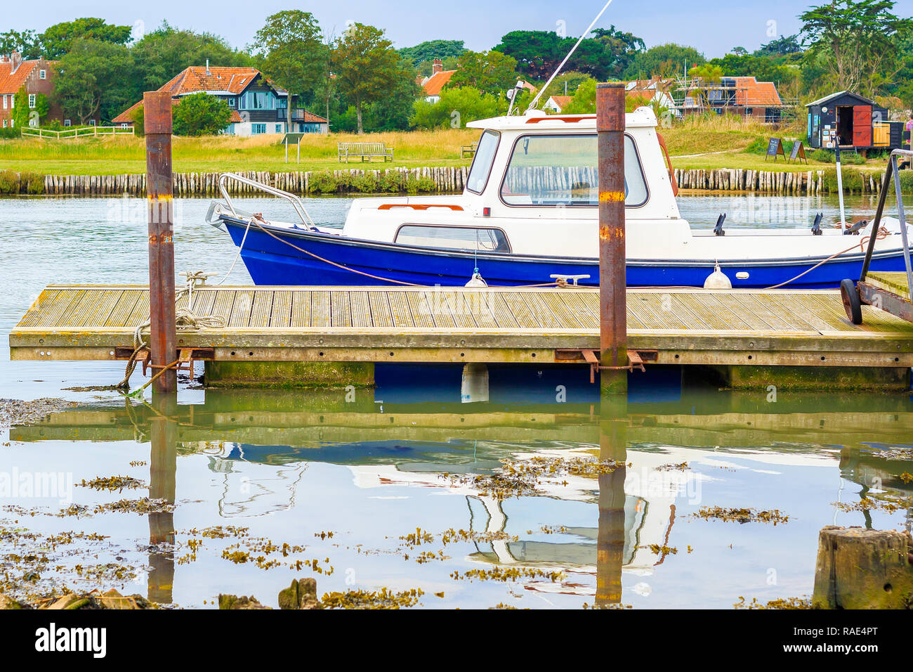Moored fishing boat at Southwold Harbour in the popular seaside town ...