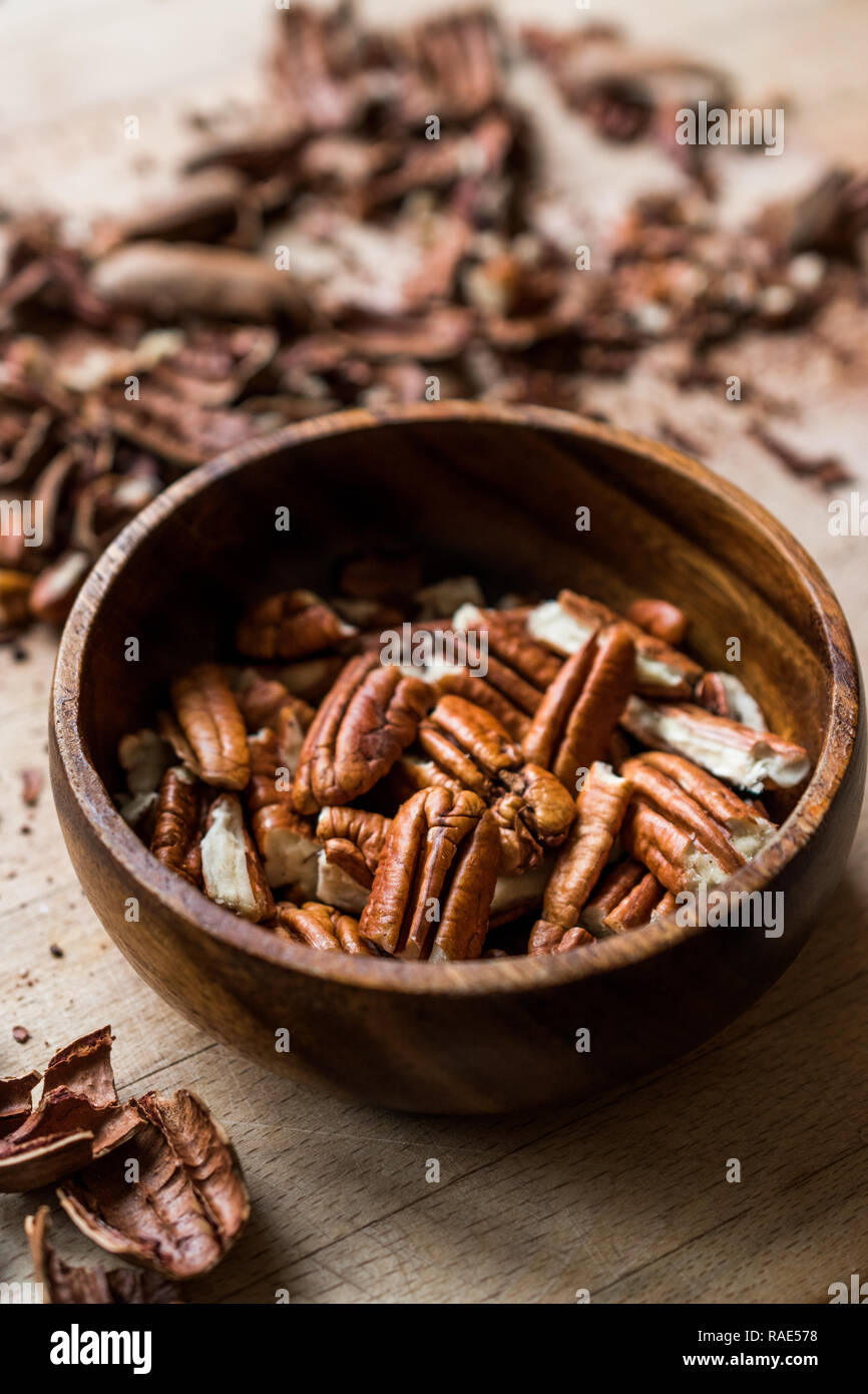 Peeled Pecan Nuts in Wooden Bowl without Shell / Walnuts. Organic Food ...