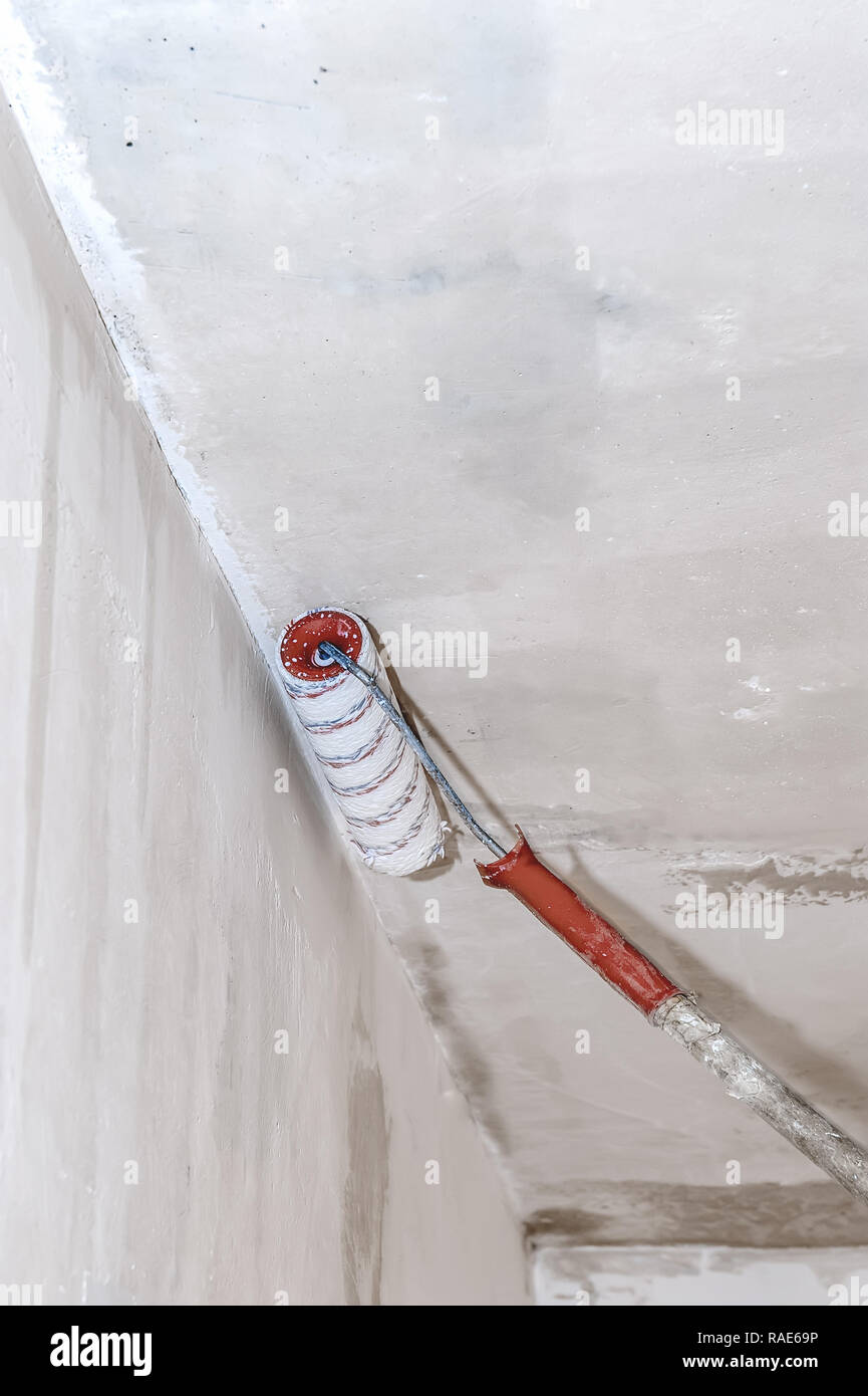 manual painting of the wall with a roller. Paint the apartment, repair ...