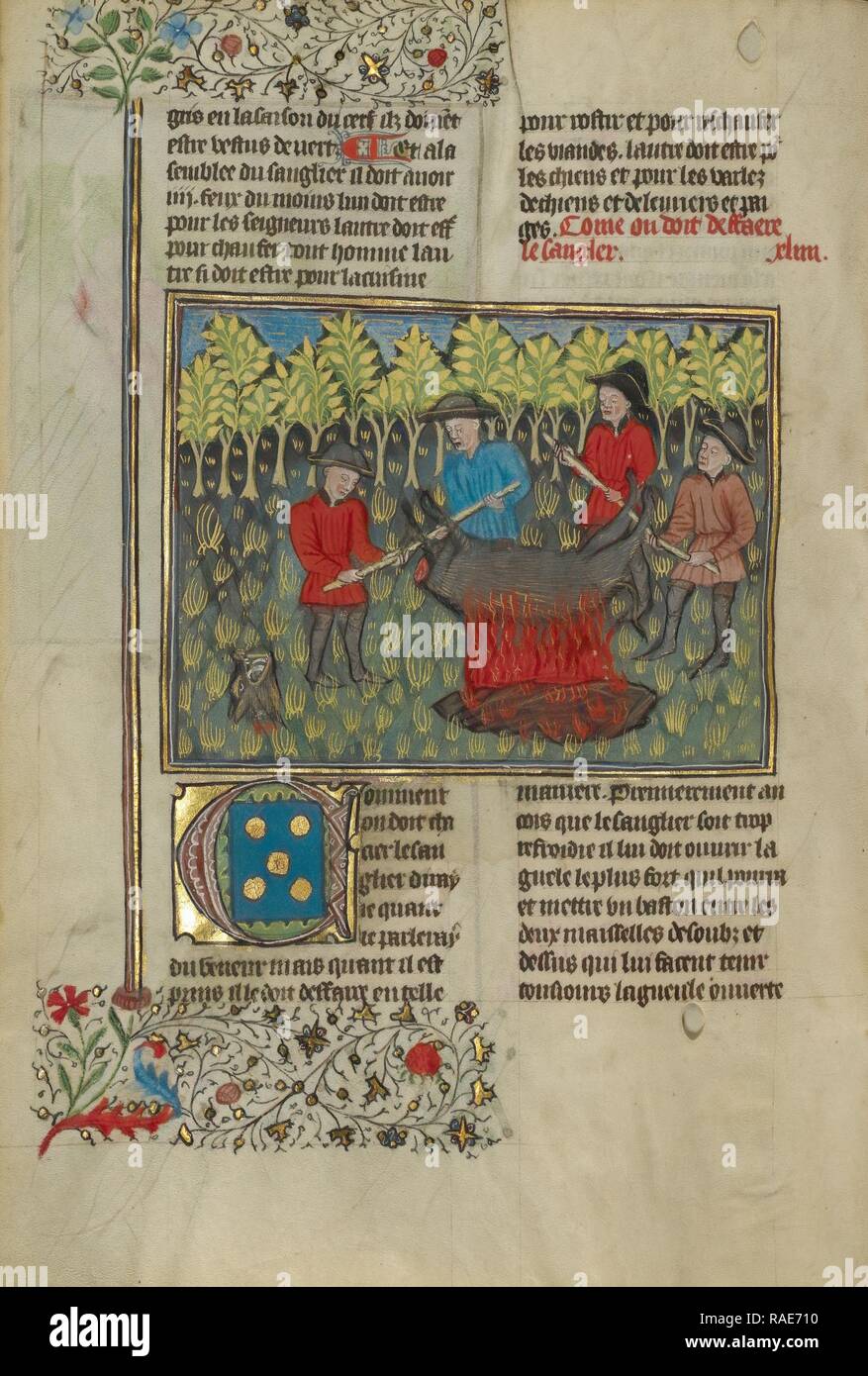 Hunters Dismembering a Boar's Carcass, Brittany, France, about 1430 ...