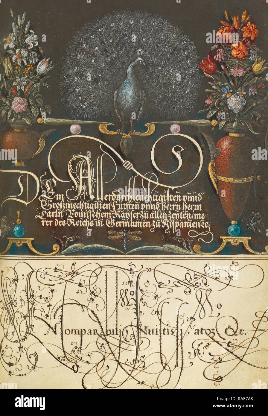 Flower Arrangements, Peacock, Butterflies, and Insect, Joris Hoefnagel ...