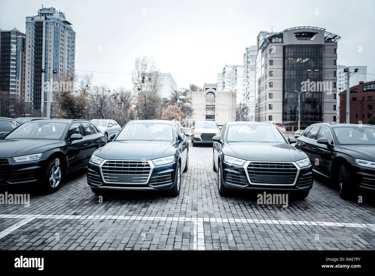 Nice black luxury cars standing outside in the residential area Stock ...