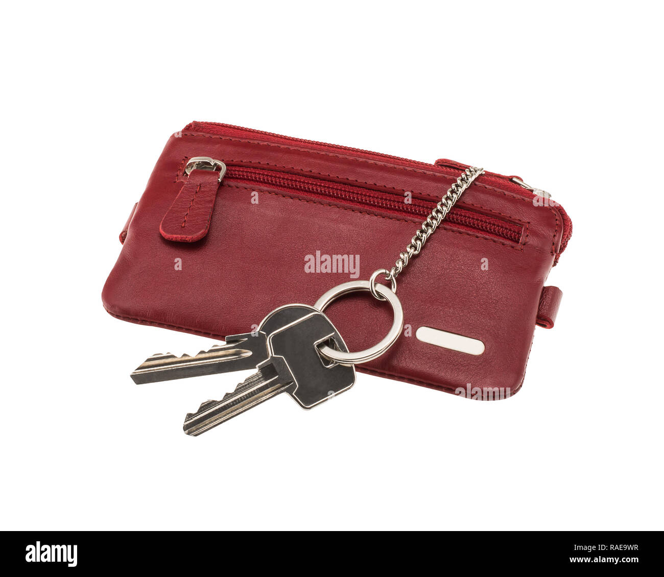Dark red leather case with two keys isolated on white background Stock ...