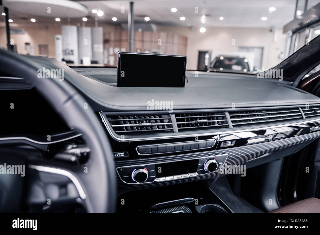 Close up of spacious new passenger car saloon from inside Stock Photo ...