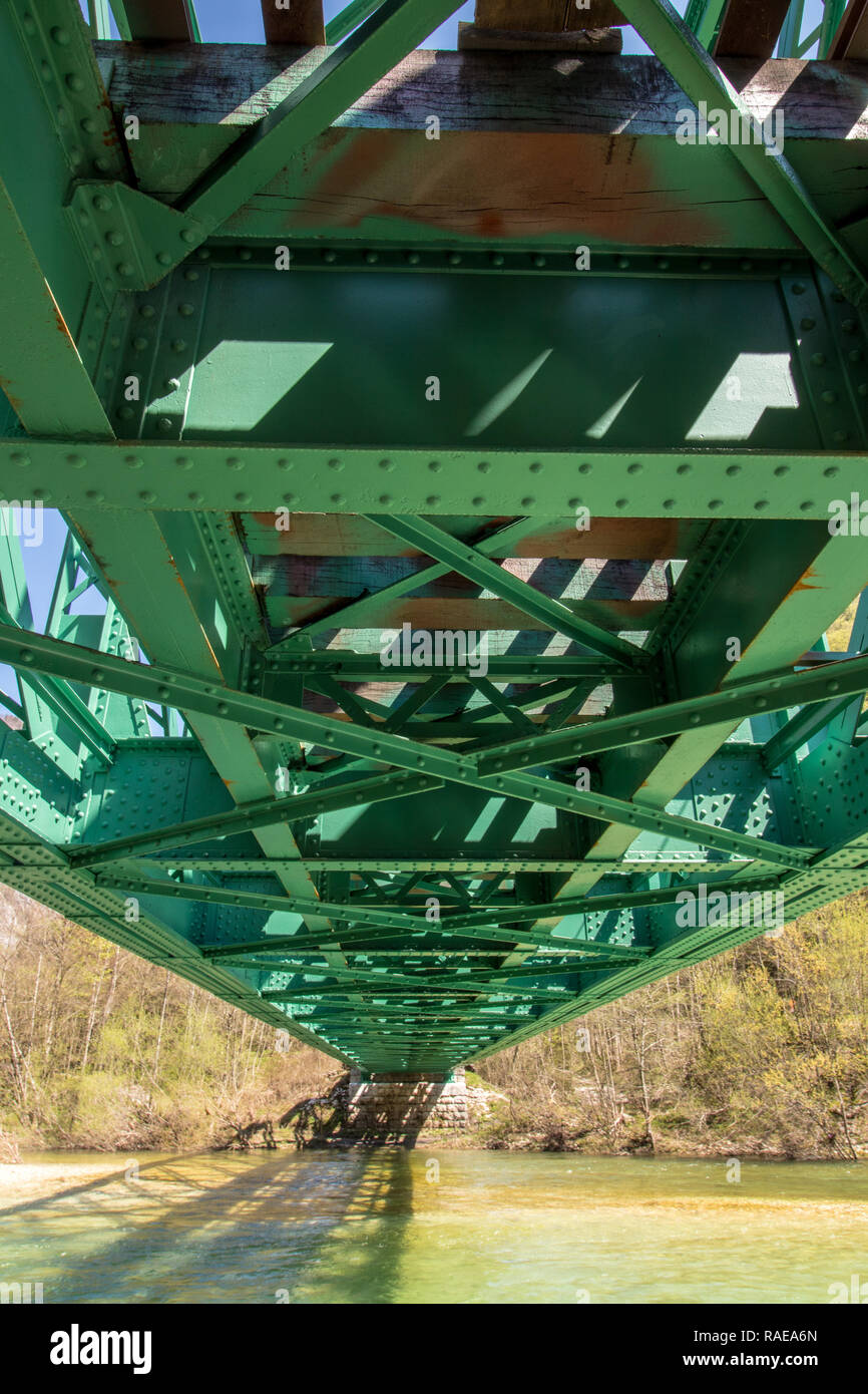 green color train bridge close up Stock Photo - Alamy