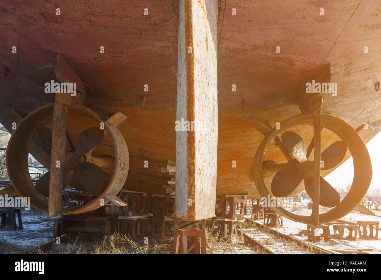 Two rusty screws in the nozzle belonging to the ship, which stands in a ...