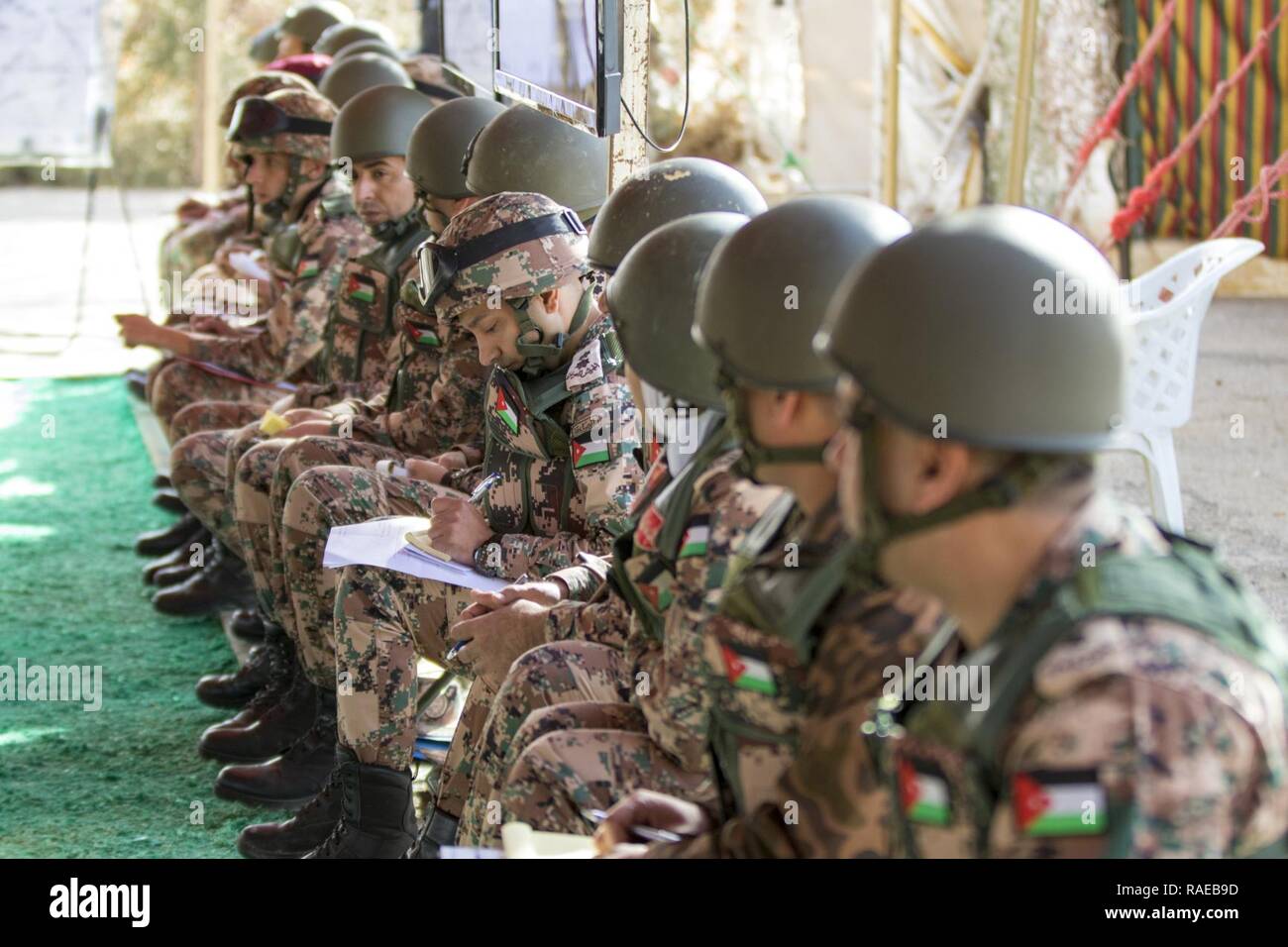 A Jordanian soldier takes notes during the rehearsal of the brigade’s ...