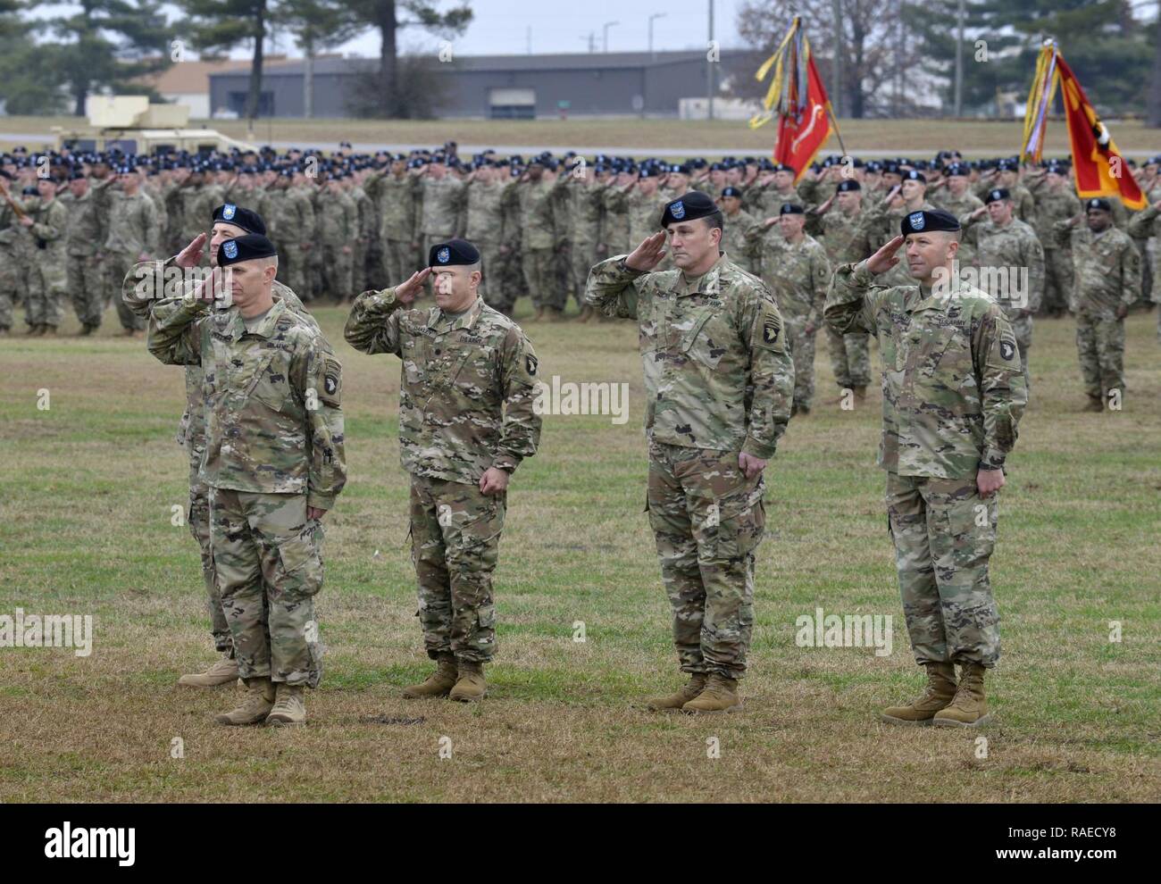 U.S. Army Col. David Dellinger, front left, the commander of troops and ...