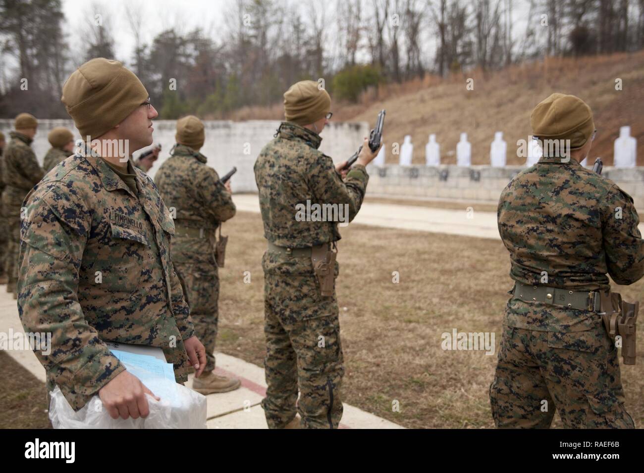 U.S. Marines assigned to The Basic School conduct the Combat Pistol ...