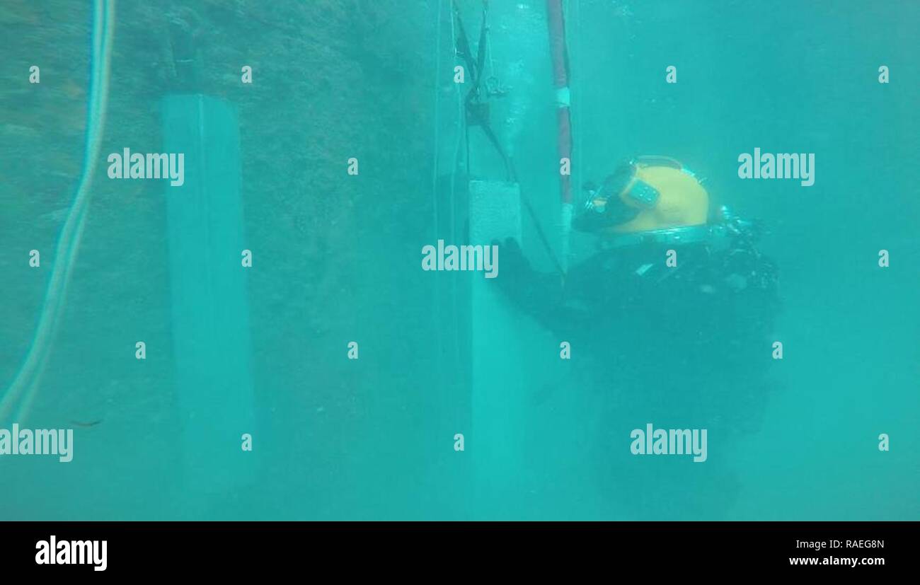 SW2(SCW/DV) Ryan Adams uses an underwater lift bag to position a 230 lb ...