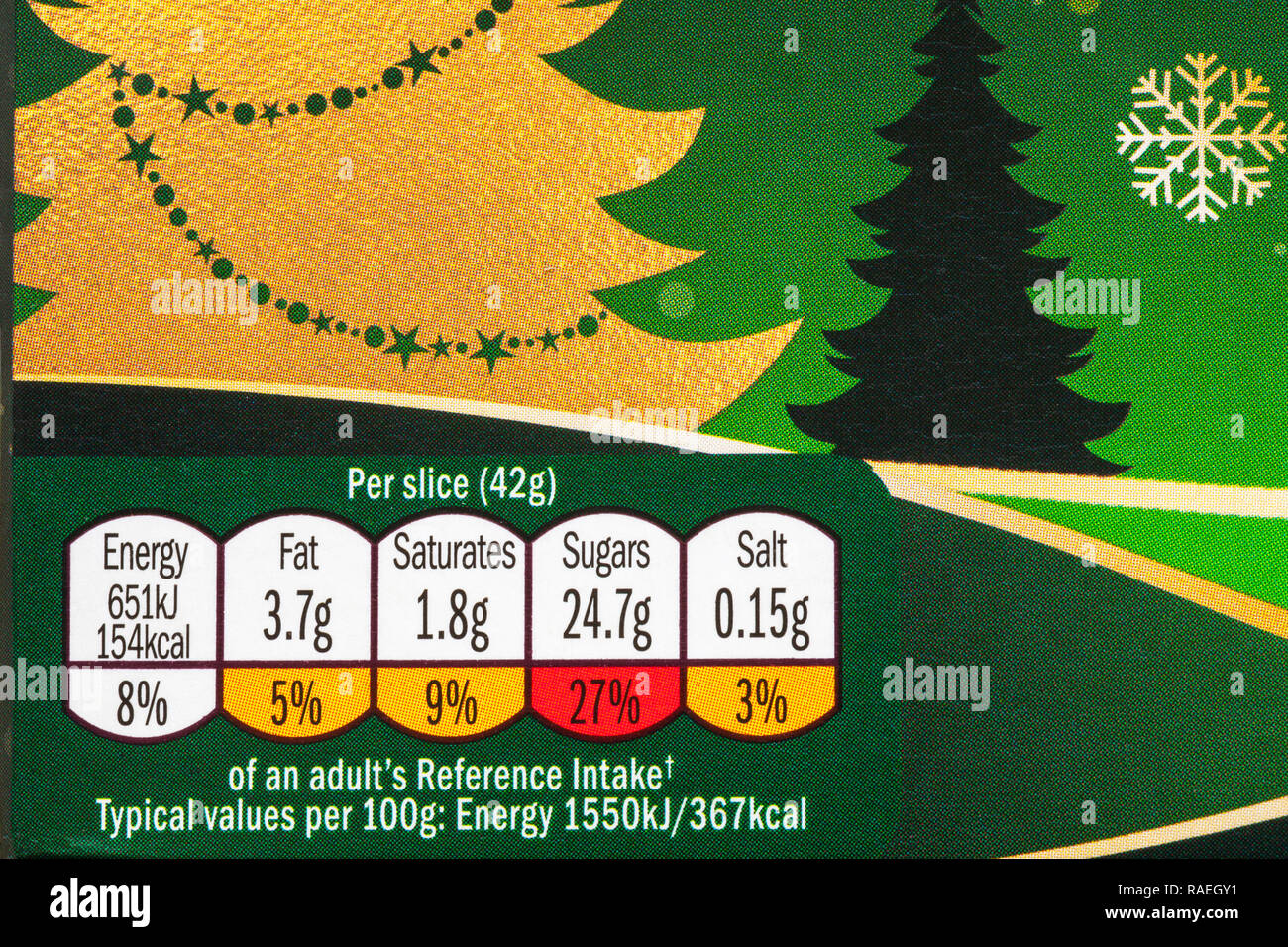 Nutritional information on box of Mr Kipling 6 Christmas Slices ...