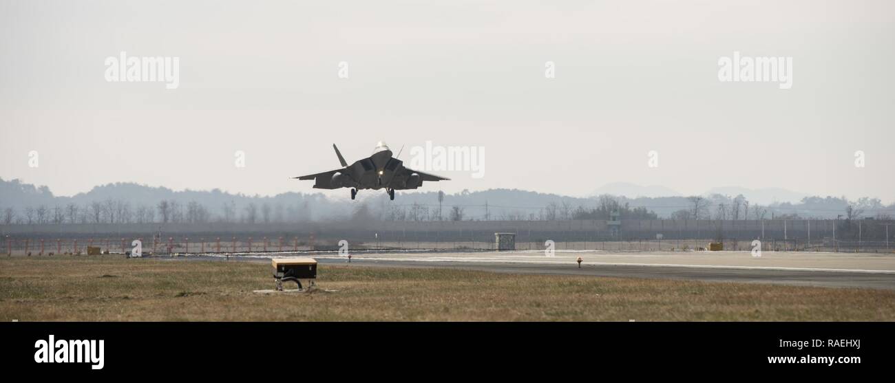 A F-22 Raptor prepares to land at Gwangju Air Base, Republic of Korea ...