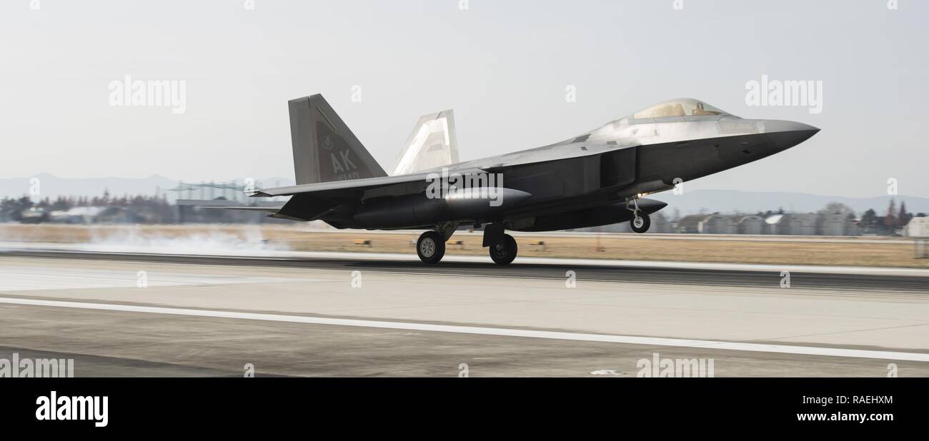 A F-22 Raptor taxis at Gwangju Air Base, Republic of Korea, Dec.02 ...