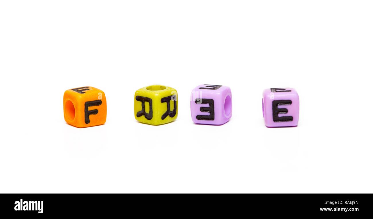 free - word made from multicolored child toy cubes with letters Stock ...