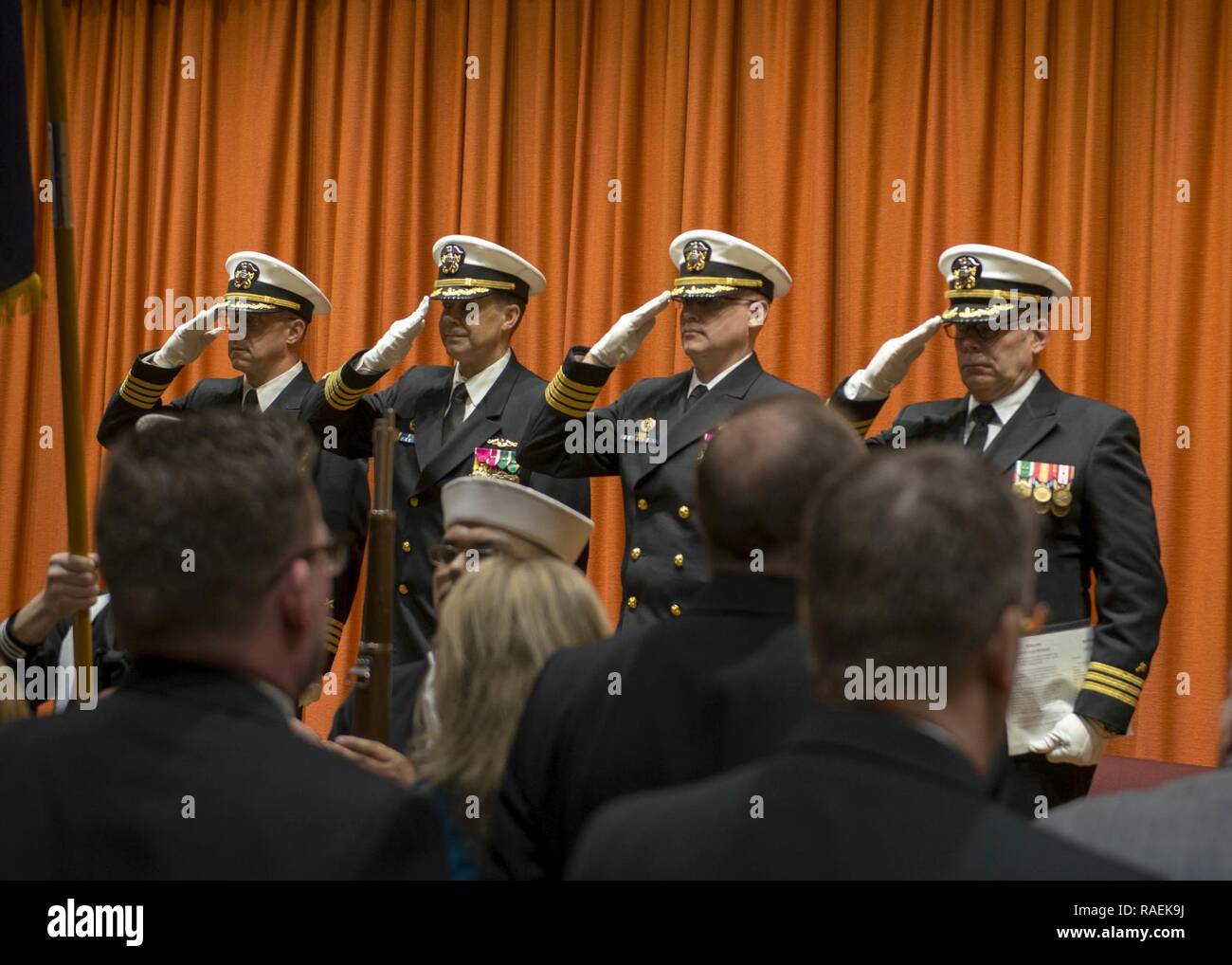 BANGOR, Wash. (Dec. 13, 2018) From left to right, Capt. Aaron Thieme, Capt. John Fancher, Capt ...